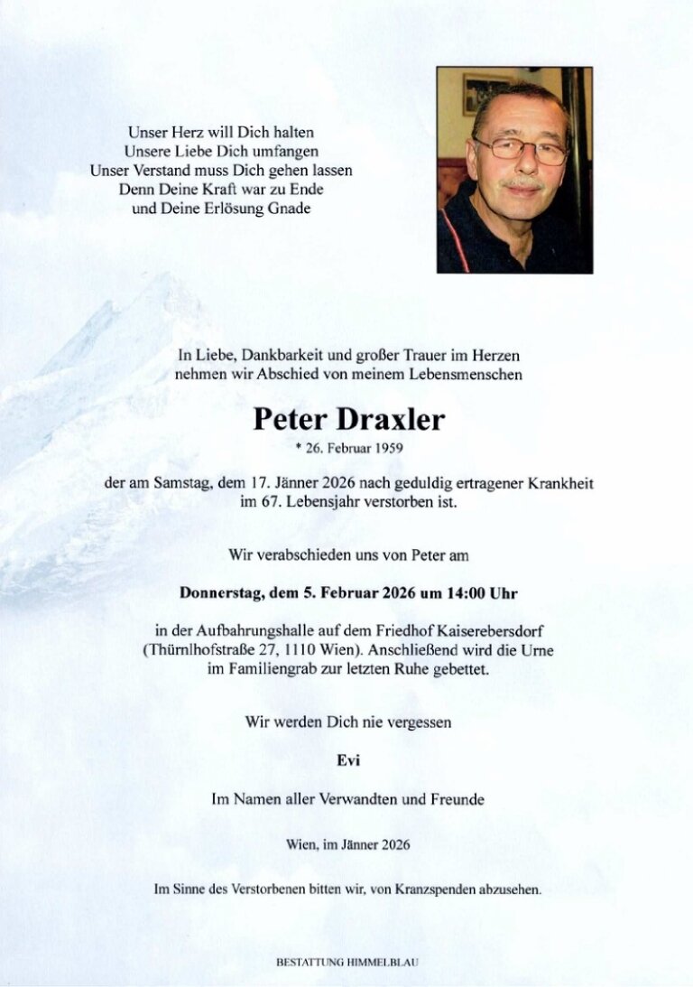 Nachruf auf unser langjähriges Clubmitglied Peter Draxler - UNION ...
